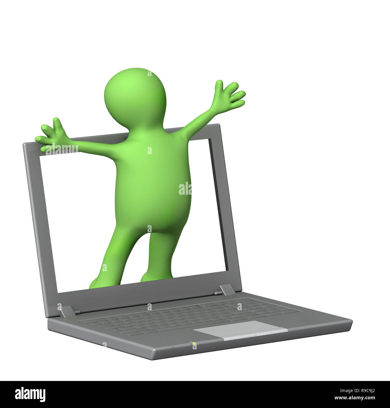 Puppet with laptop. Isolated over white Stock Photo - Alamy