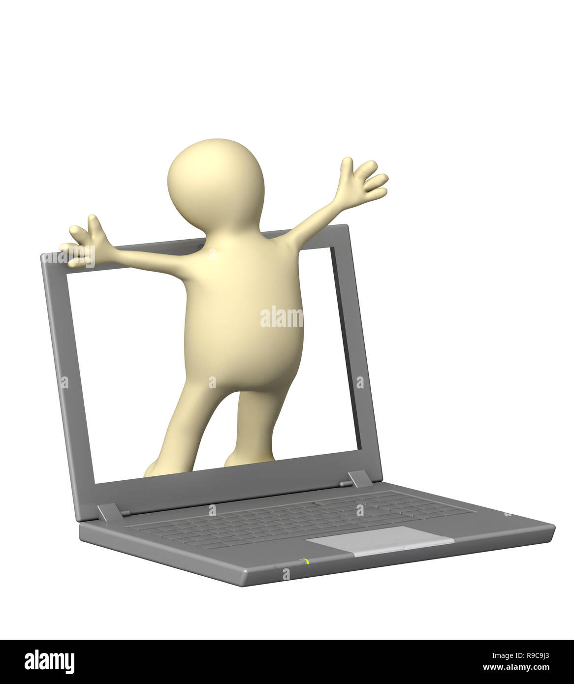 Puppet with laptop. Isolated over white Stock Photo - Alamy