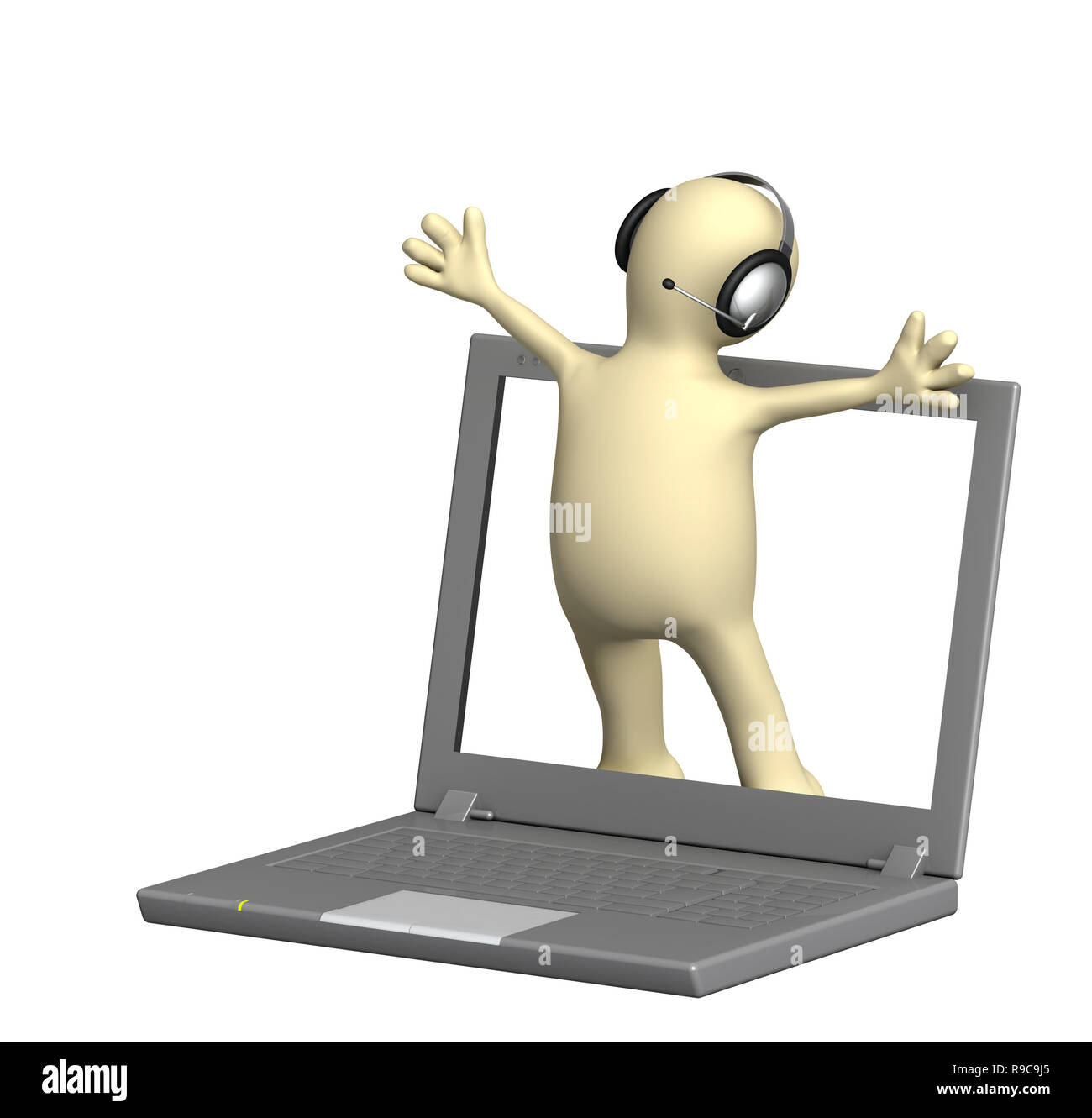 Puppet with laptop. Isolated over white Stock Photo - Alamy