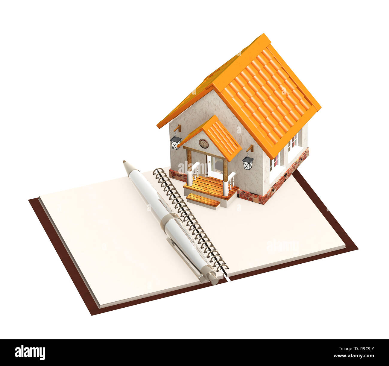 House and notebook. Isolated over white Stock Photo - Alamy