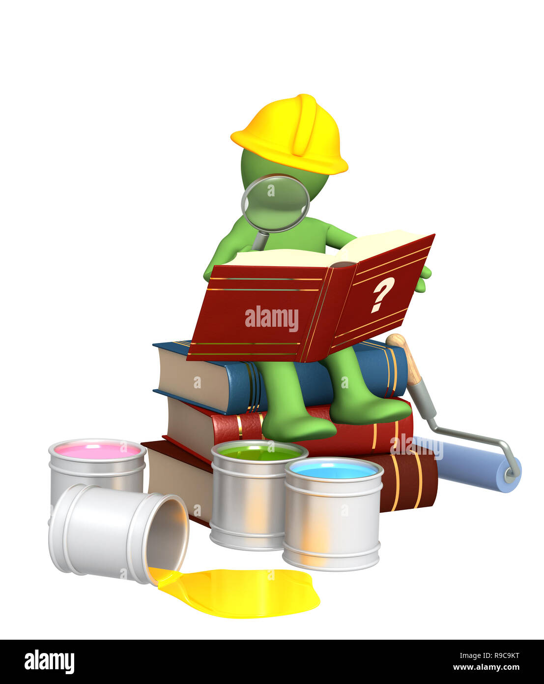 Puppet, studying repair manual. Isolated over white Stock Photo - Alamy