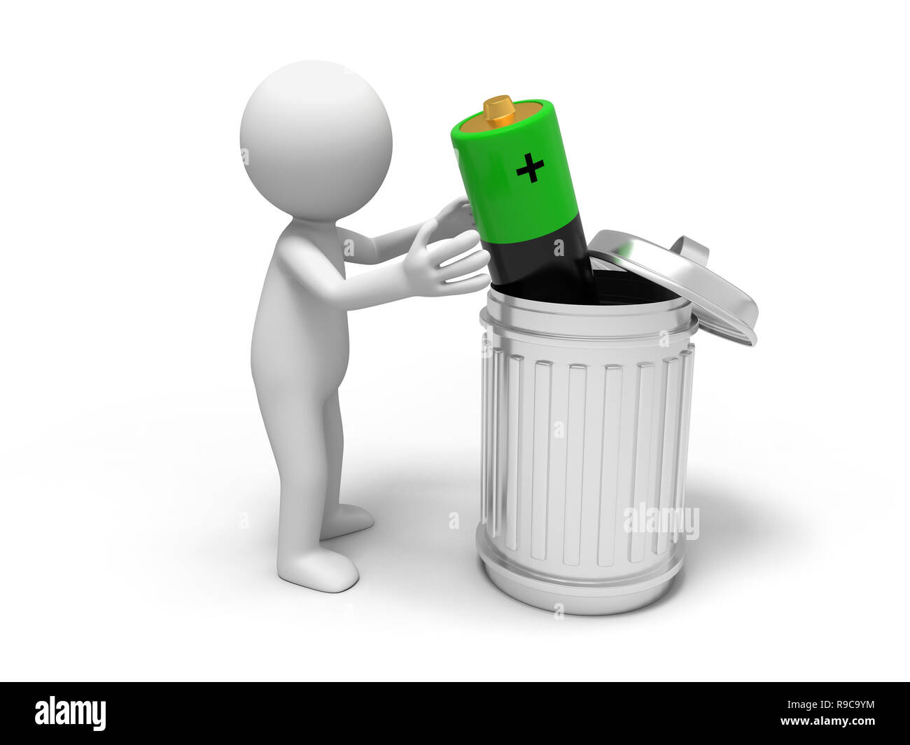 Battery and trash can Stock Photo - Alamy