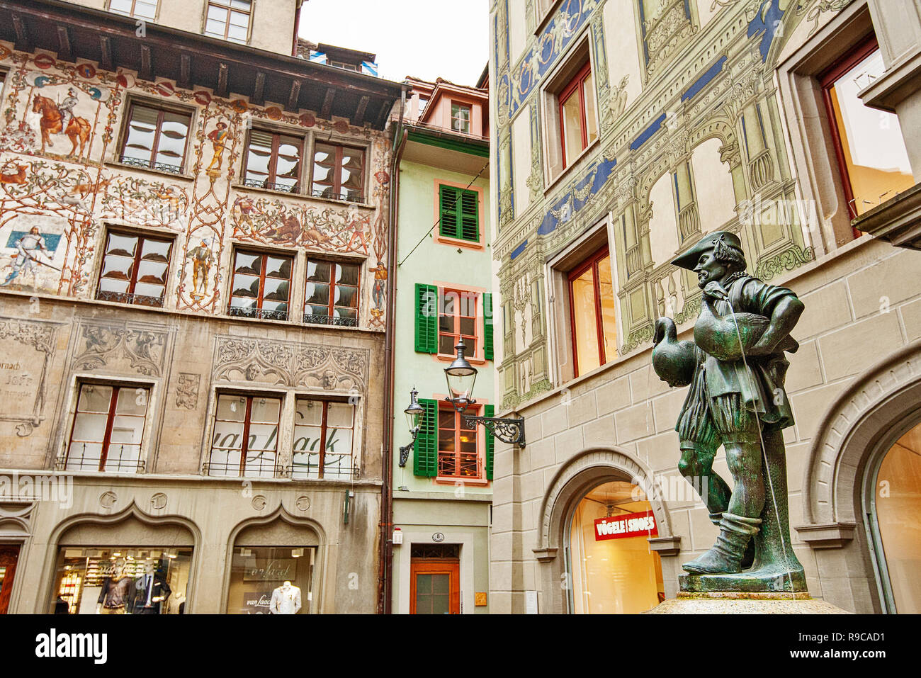 Lucerne, Switzerland - June 14, 2017: Goose Man fountain in old town of ...