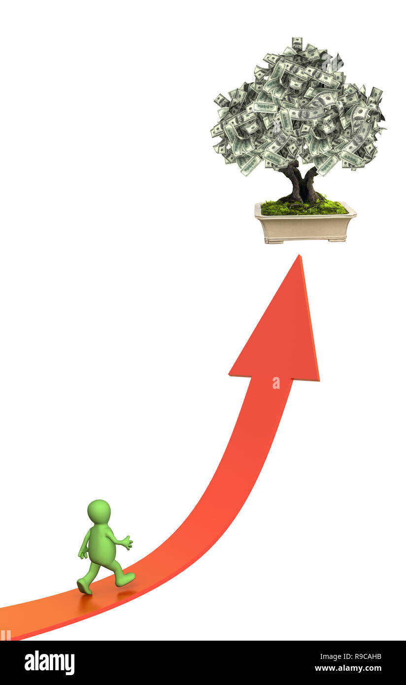 3d money tree with dollar banknotes and bound arrow of red color ...