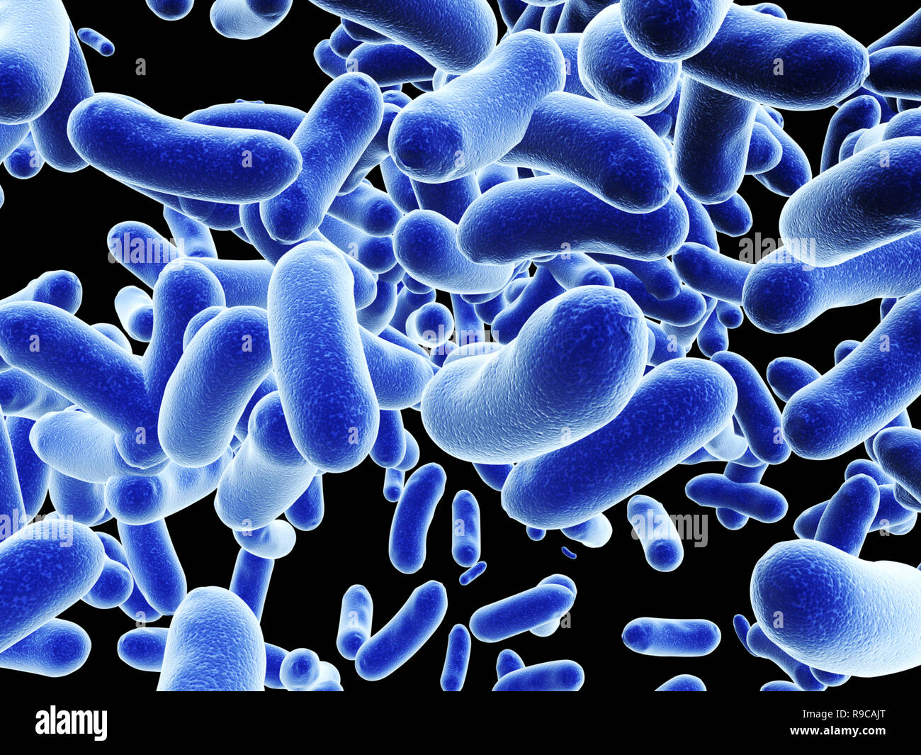 Pathogen viruses of blue color. Isolated on black background. 3d render ...