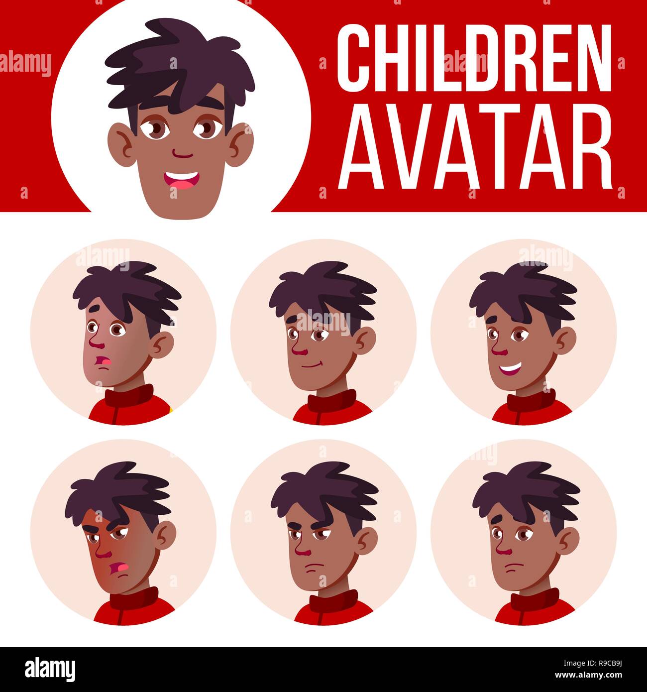 Boy Avatar Set Kid Vector. Black. Afro American. Face Emotions. Kid ...