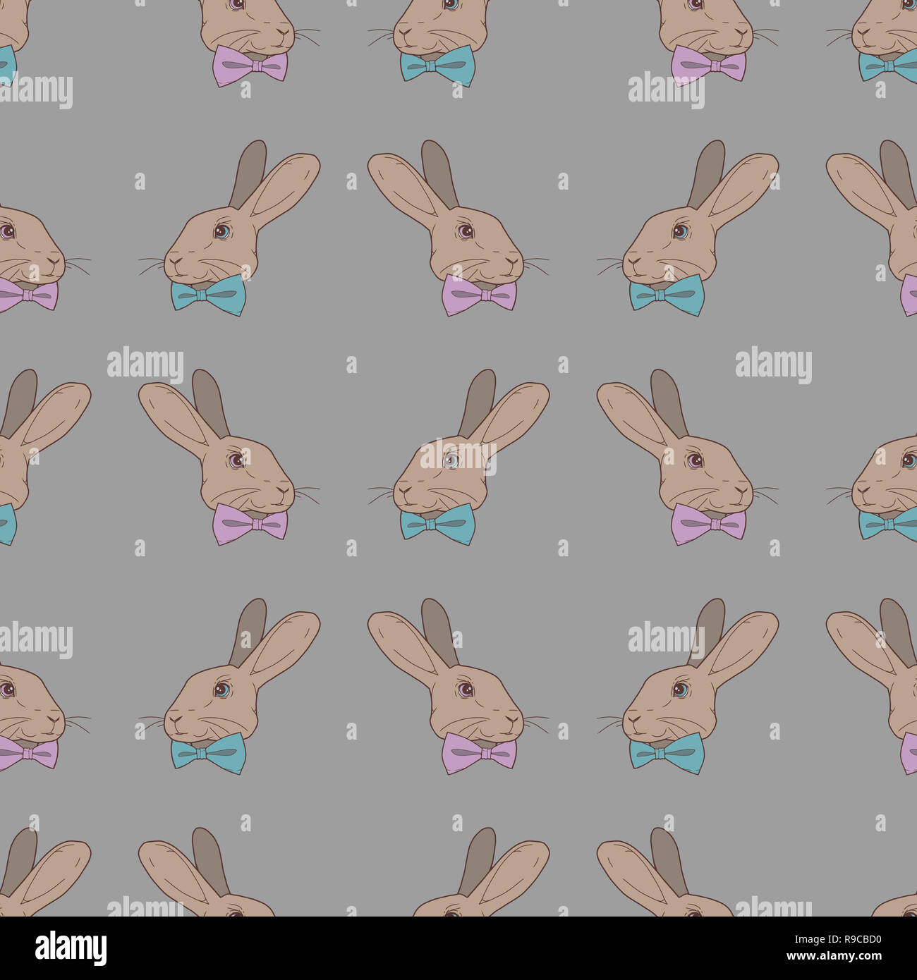 Gray rabbits with bowties seamless graphic illustration animal pattern ...