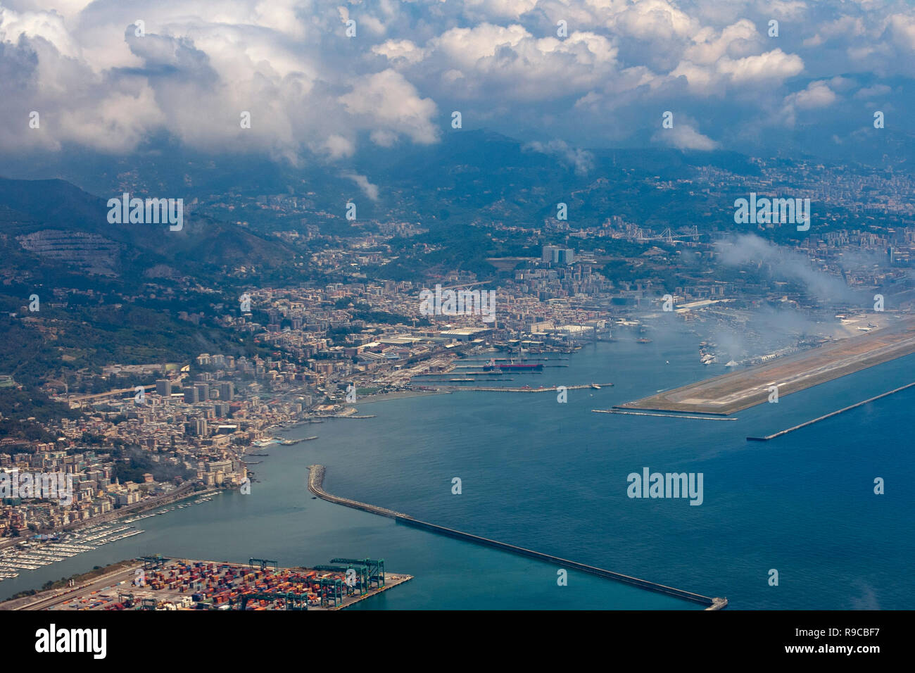 genoa morandi bridge before collapsed aerial view panorama from ...