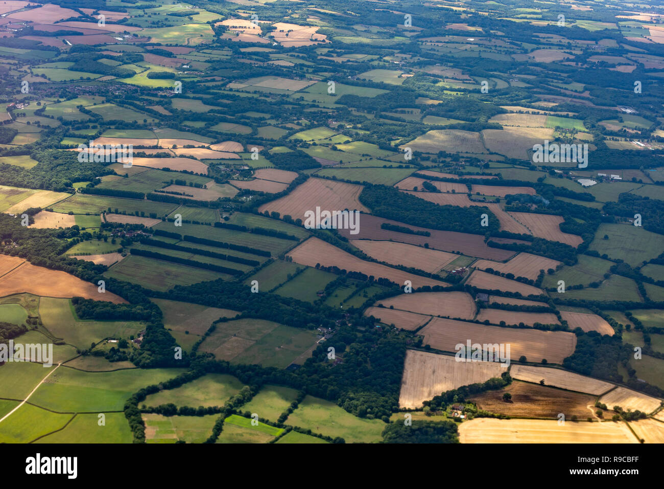 british countryside farmed fields aerial view landscape panorama Stock ...