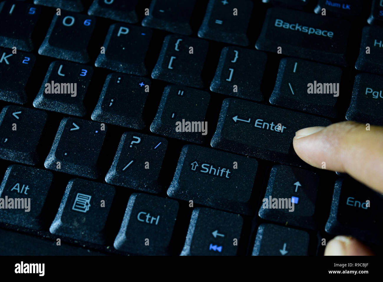 Hand male press keyboard computer on selective focus background Stock ...