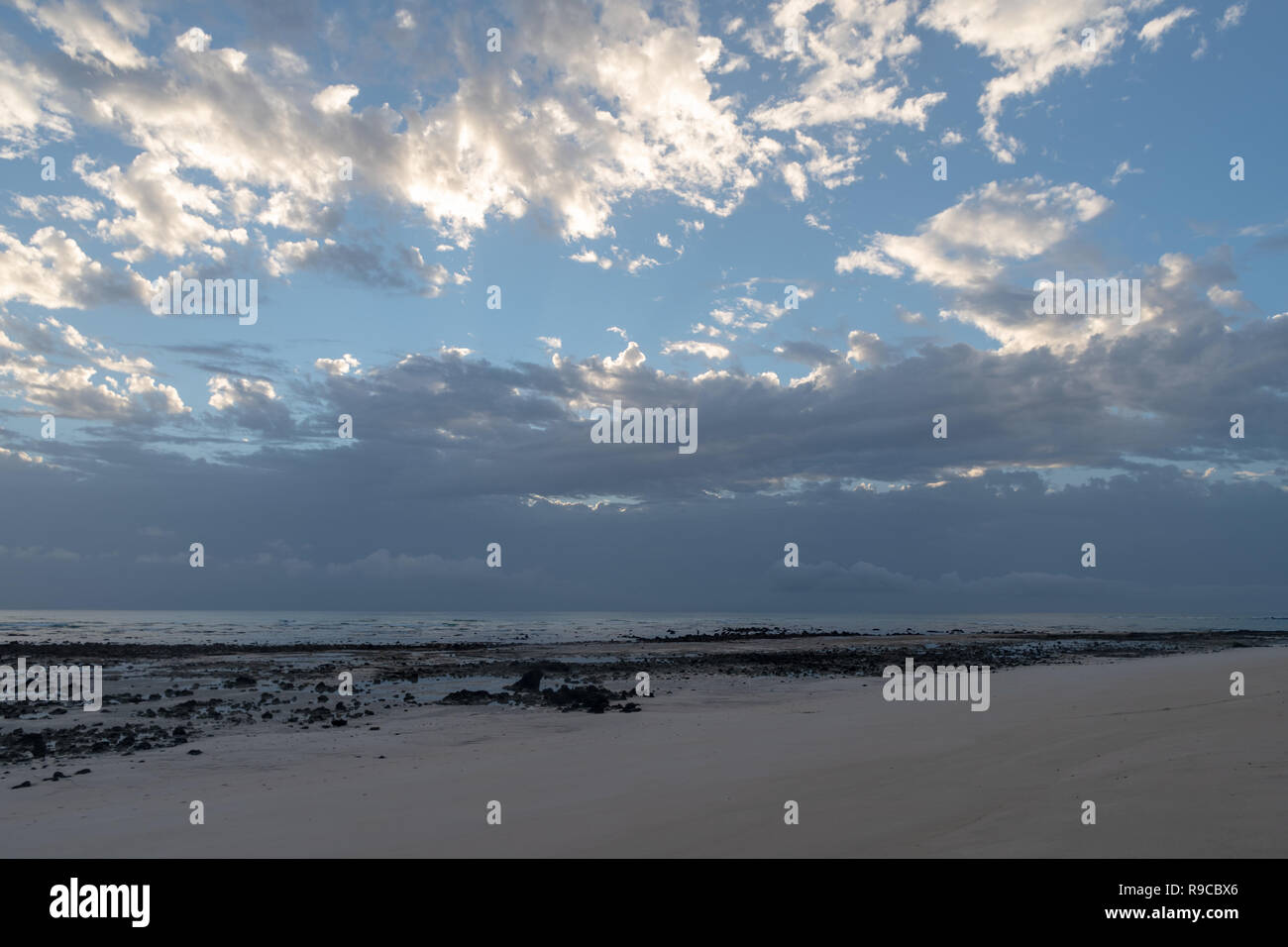 Morning view of Corralejo beach on Fuerteventura, Canary Islands, Spain ...
