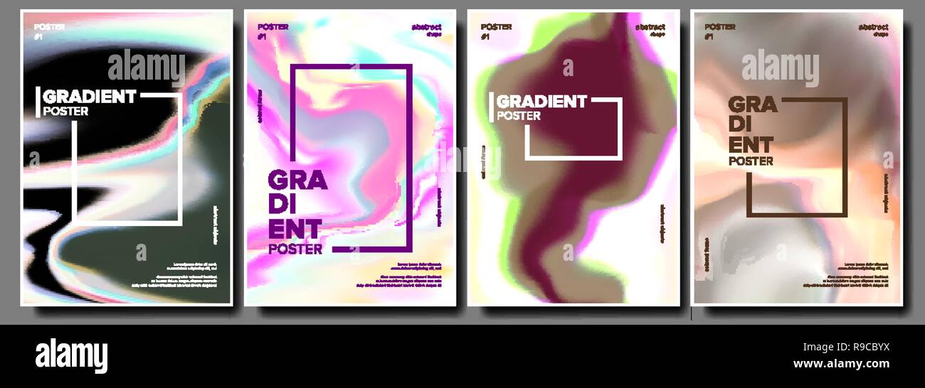 Gradient Fluid Poster Set Vector. Minimal Wallpaper. Abstract Wave ...
