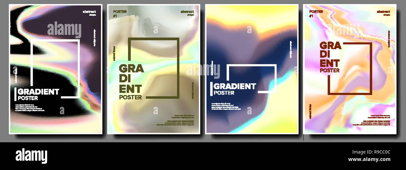 Gradient Fluid Poster Set Vector. Aurora Light. Chemical Hologram ...