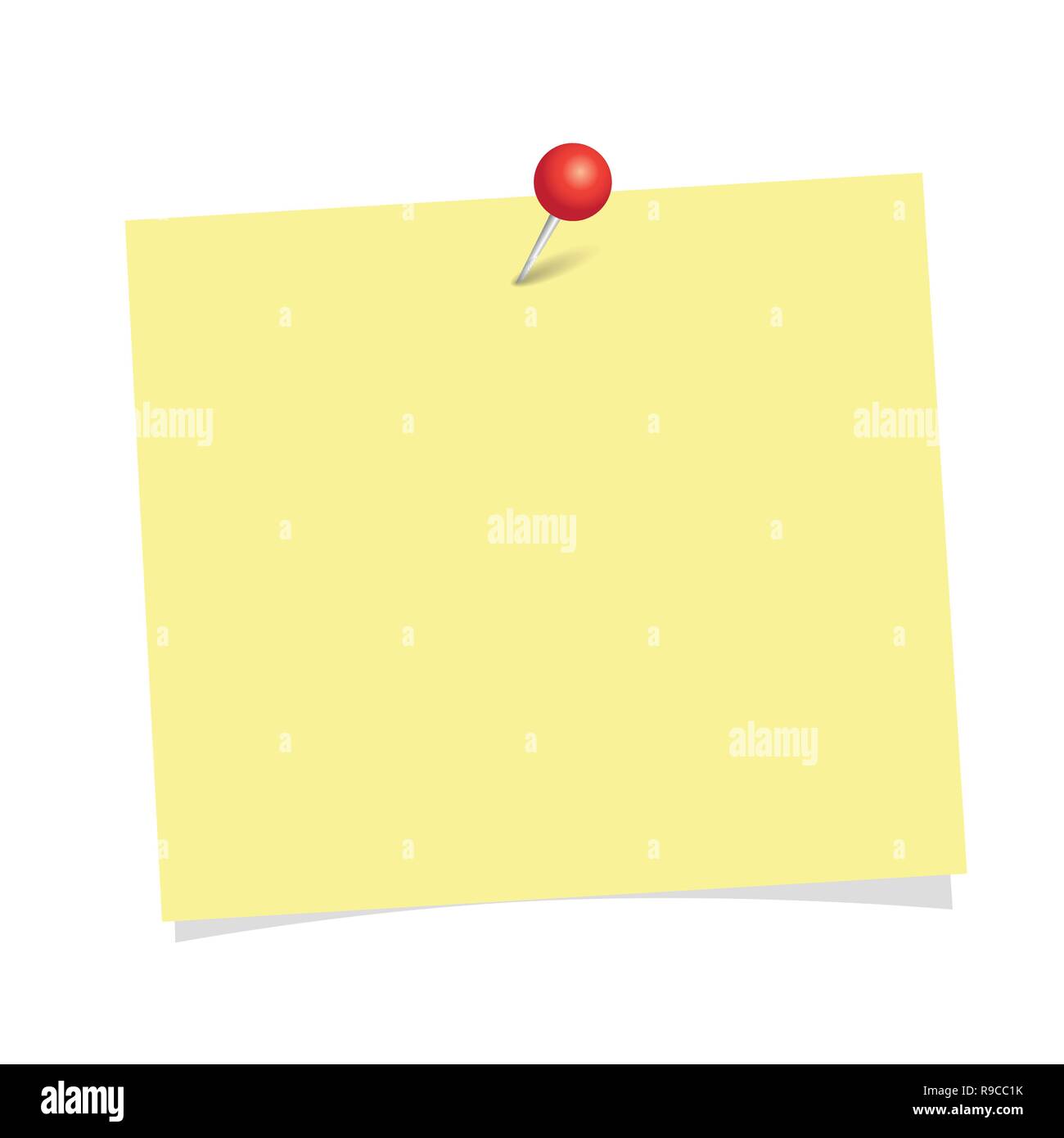 yellow note paper with red pin isolated on a white background vector ...