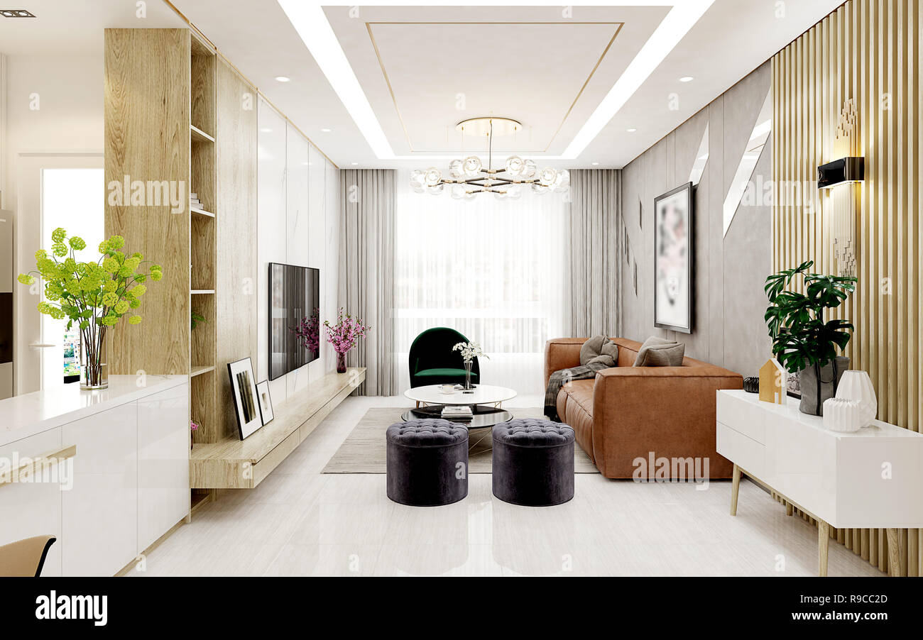 3d render of home living room Stock Photo - Alamy