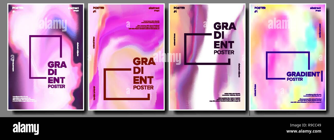 Gradient Fluid Poster Set Vector. Minimal Wallpaper. Abstract Wave ...