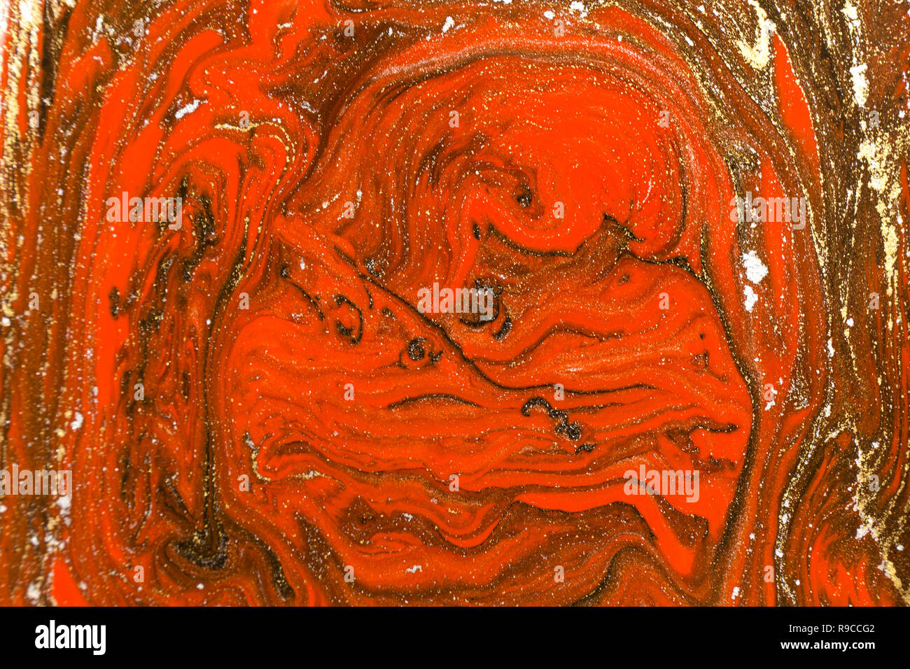 Gold marbling texture design. Red and golden marble pattern. Fluid art ...