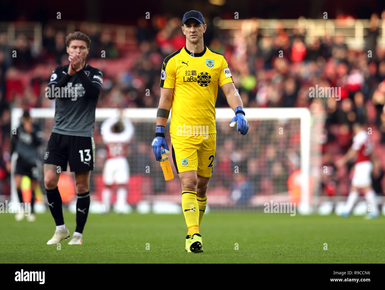 Burnley goalkeeper Joe Hart and Jeff Hendrick (left) after the Premier ...