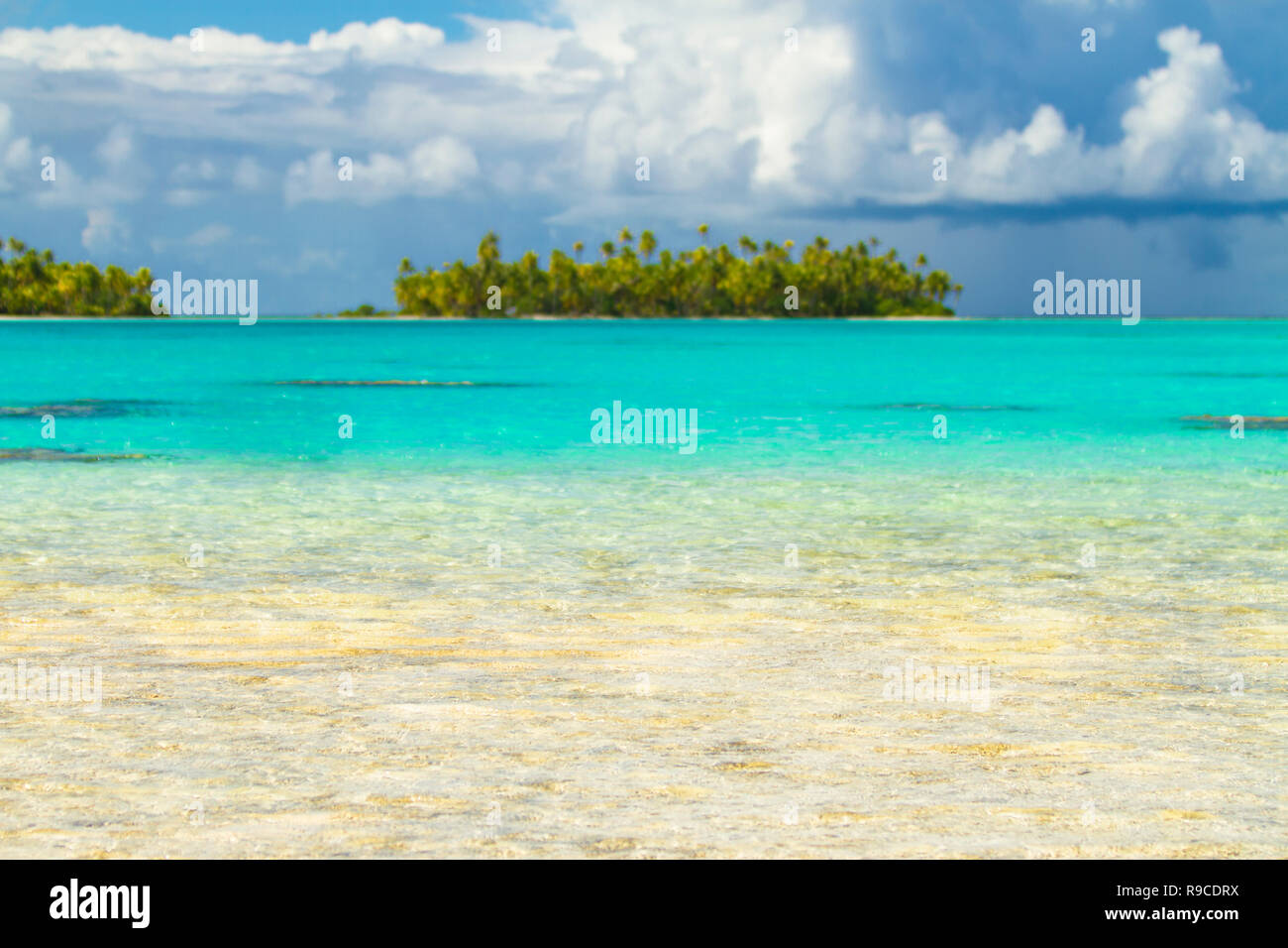 Blue lagoon of Rangiroa atoll, Tuamotu islands, French Polynesia Stock ...