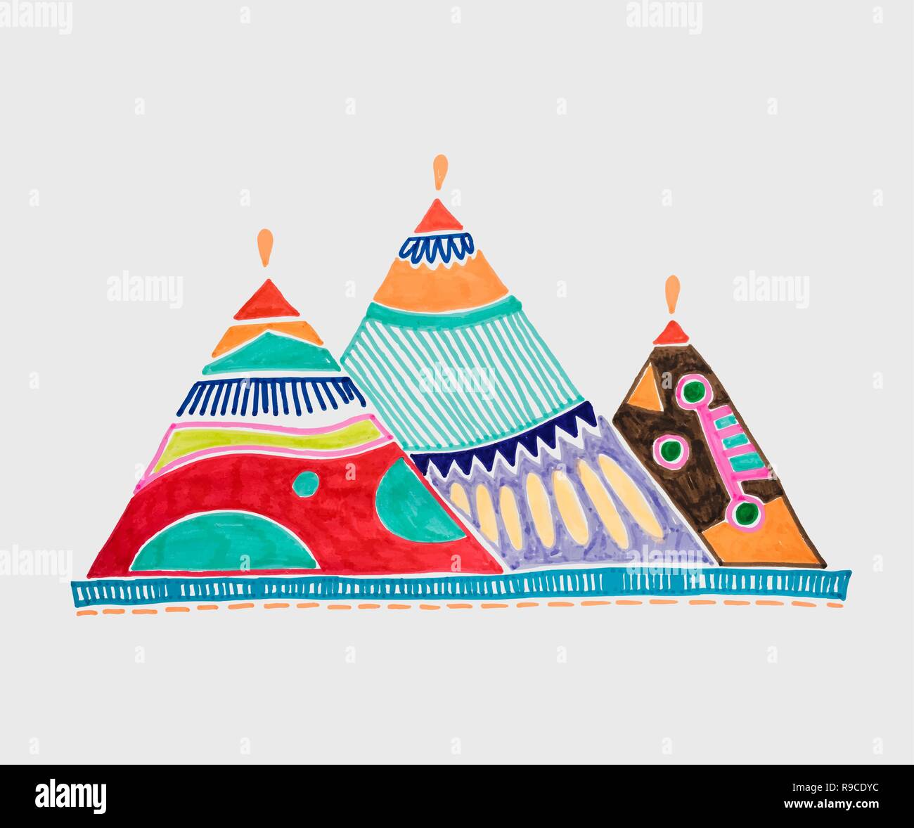 marker sketch drawing of egyptian pyramids of Giza Stock Vector Image ...