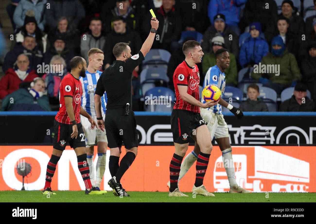 Southampton's Pierre-Emile Hojbjerg receives a yellow card from match ...
