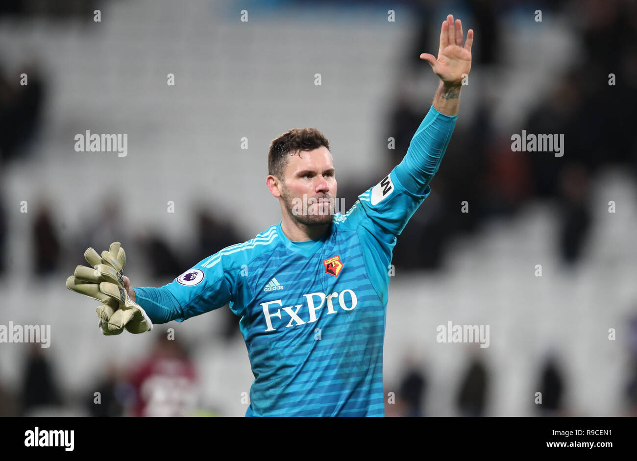 Watford goalkeeper Ben Foster acknowledges the fans after the Premier ...