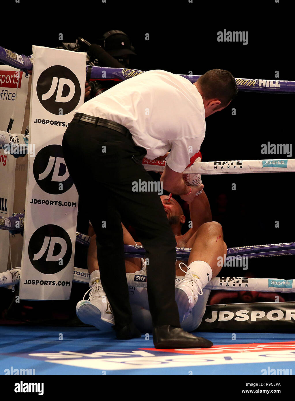 Phil Williams after the referee stops the fight during the Heavyweight ...