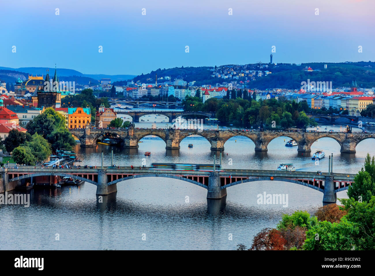 Prague bridges in the morning fog, Czech Republic Stock Photo - Alamy