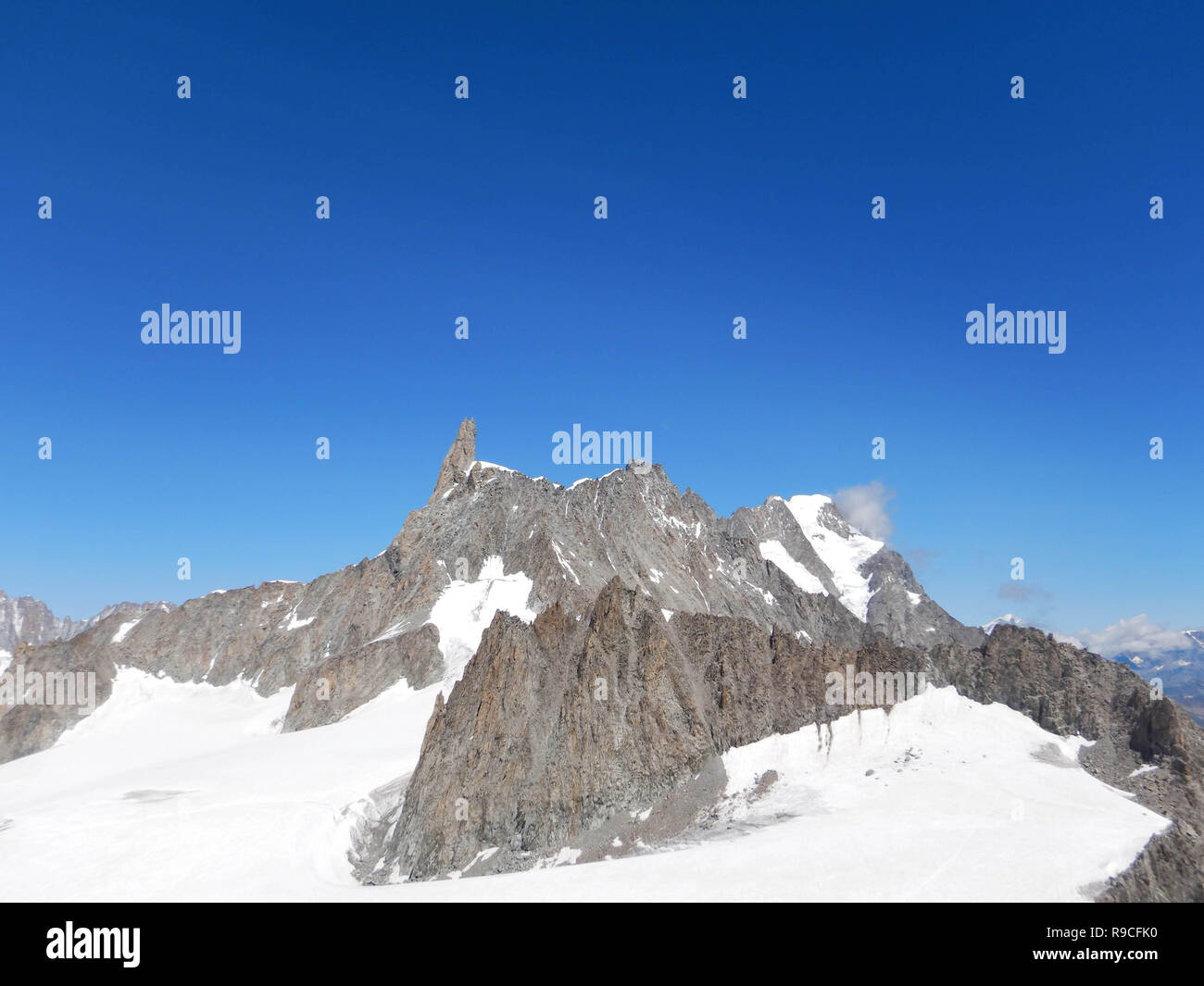 Panoramic view of the Mont Blanc Massif: tooth of the Giant Stock Photo ...