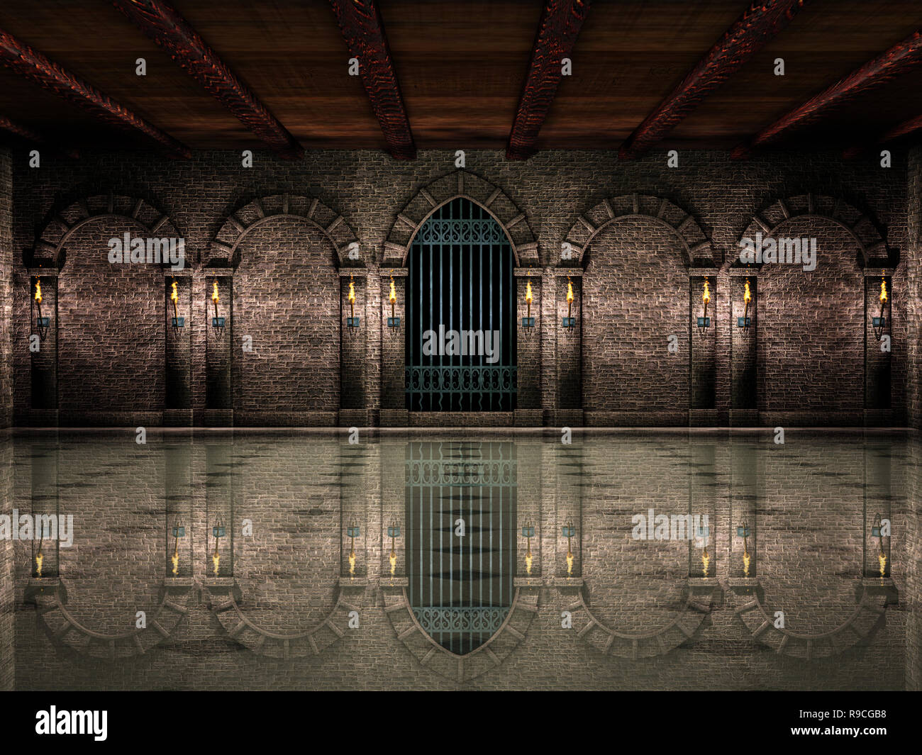 Medieval hall and iron gate Stock Photo - Alamy