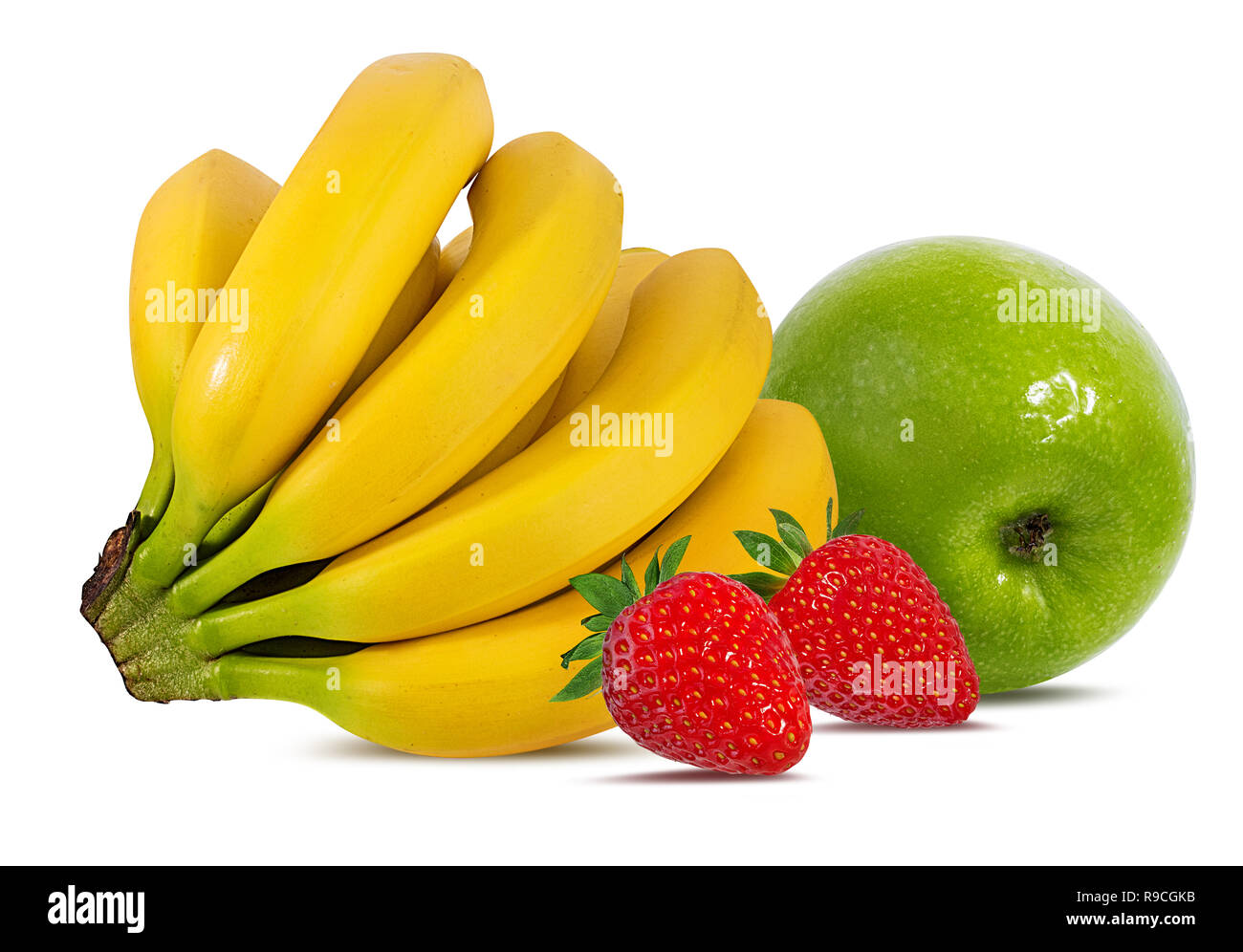 Bananas,apple and strawberries isolated on white Stock Photo - Alamy