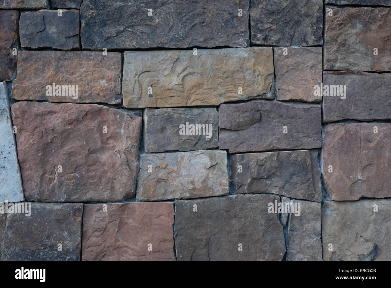 Dry Stacked Stone Wall with large rectangles of varying colors Stock ...