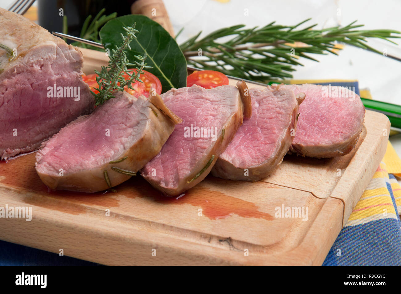 Sliced beef fillet - cooked meat Stock Photo - Alamy