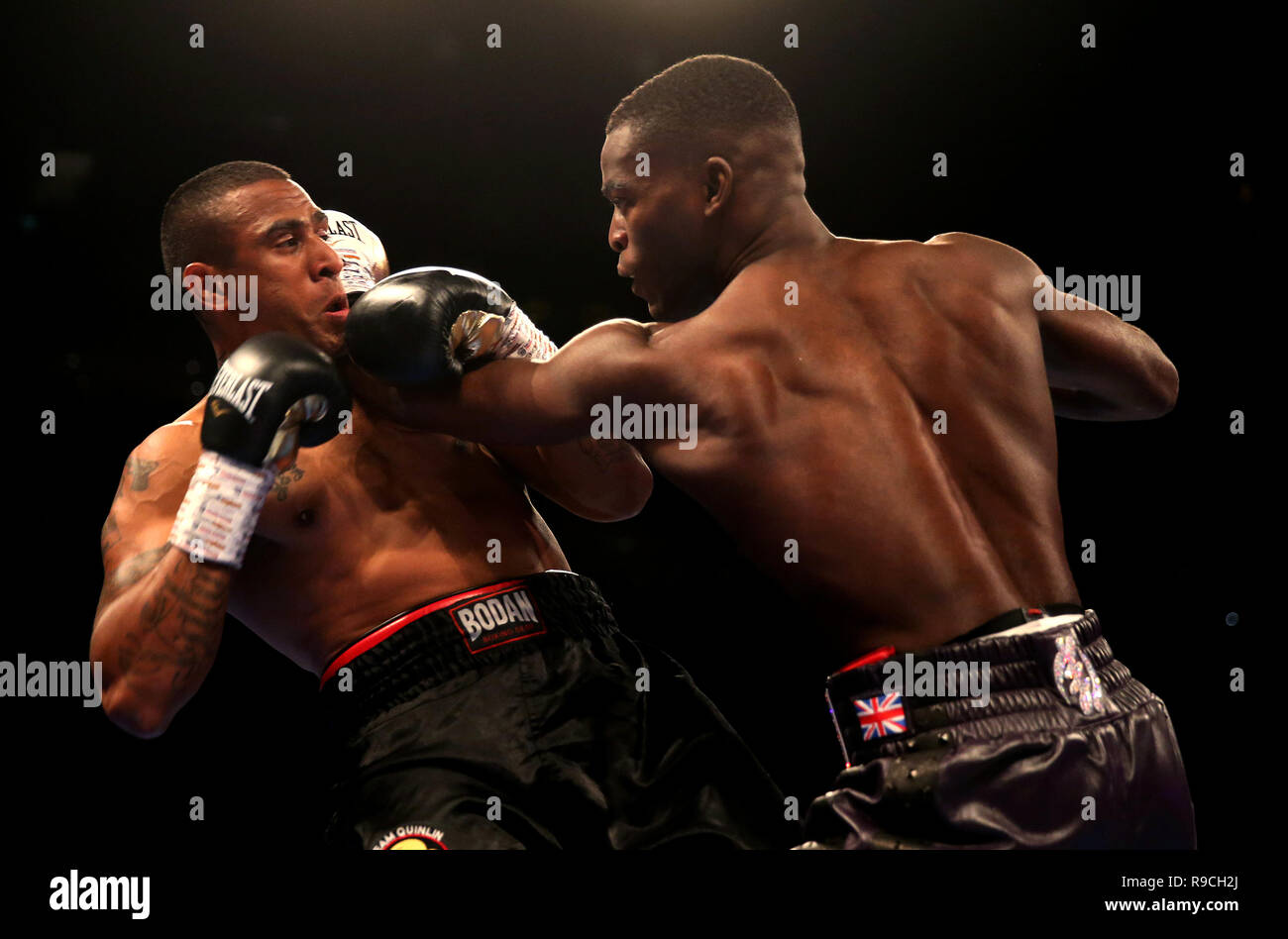Joshua Buatsi (right) and Renold Quinlan during the WBA International ...