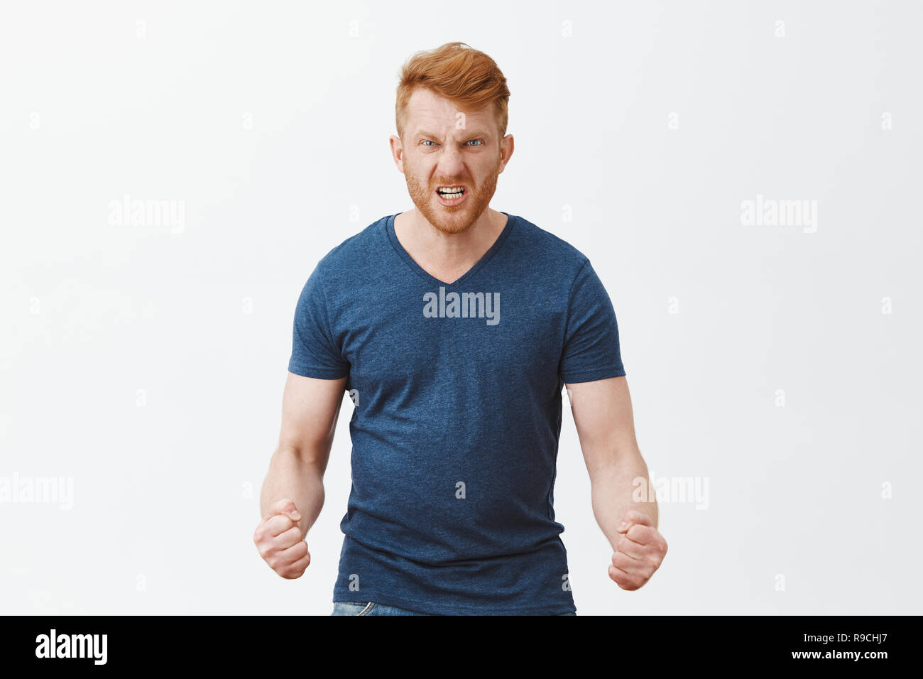 Guy will show how anger looks. Portrait of pissed and angry dangerous ...