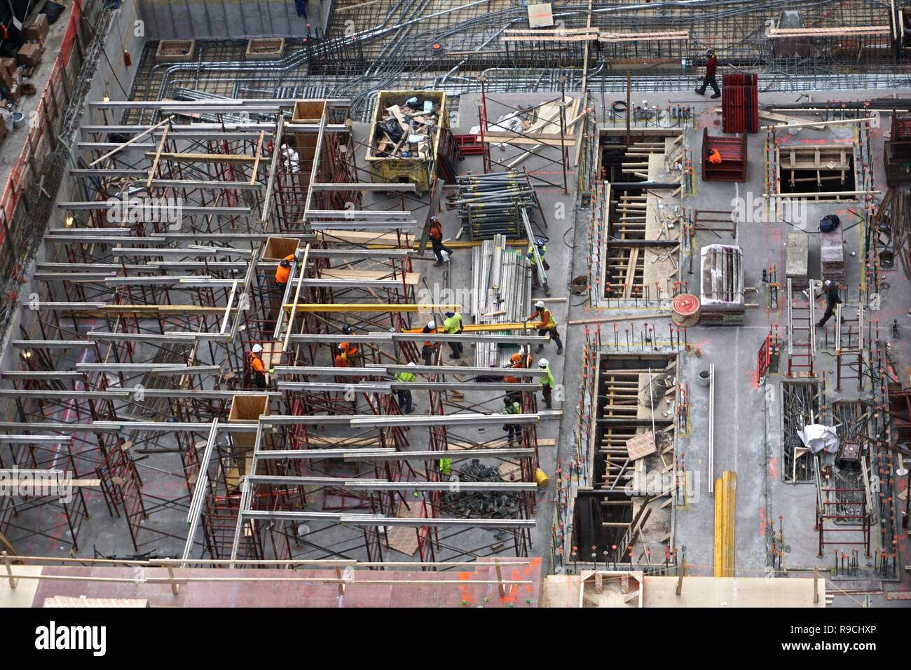Aerial view of men and materials during the construction of a 42-story ...