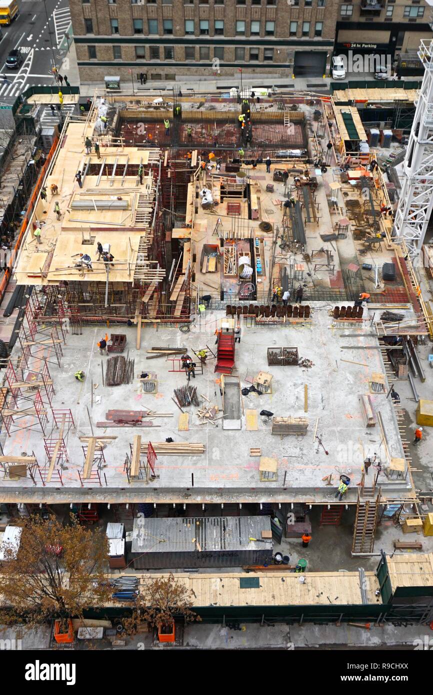 Aerial view of men and materials during the construction of a 42-story ...