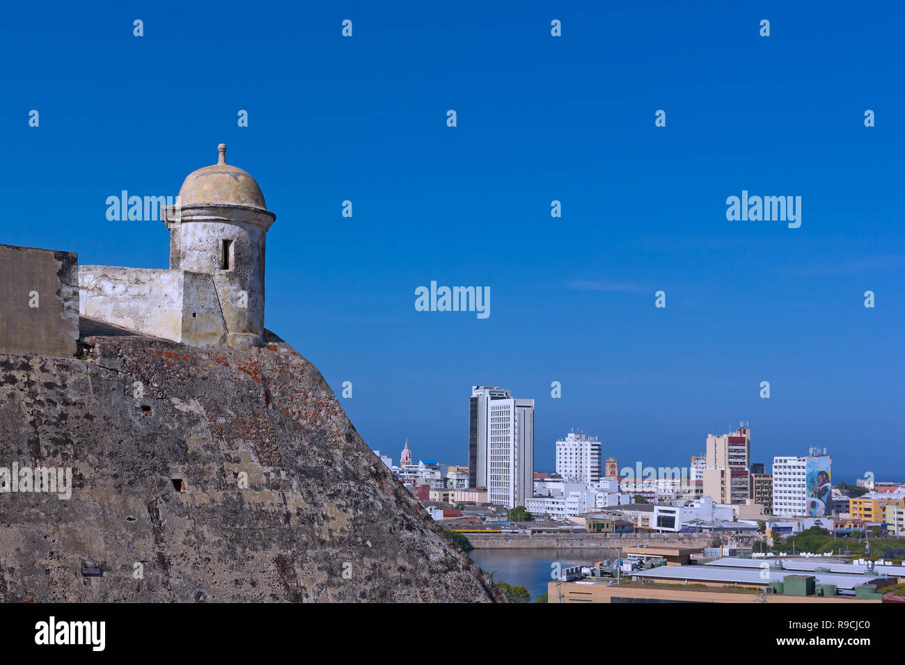 San Filipe de Barajas Castle tower and views on Cartagena de Indies of ...