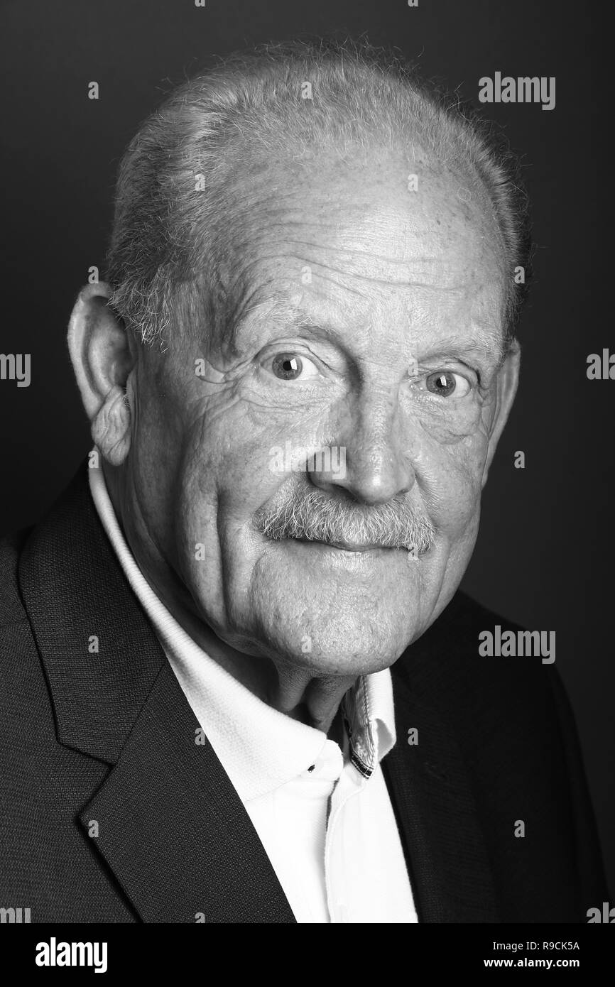 Portrait beautiful elderly pensioner caucasian Black and White Stock ...