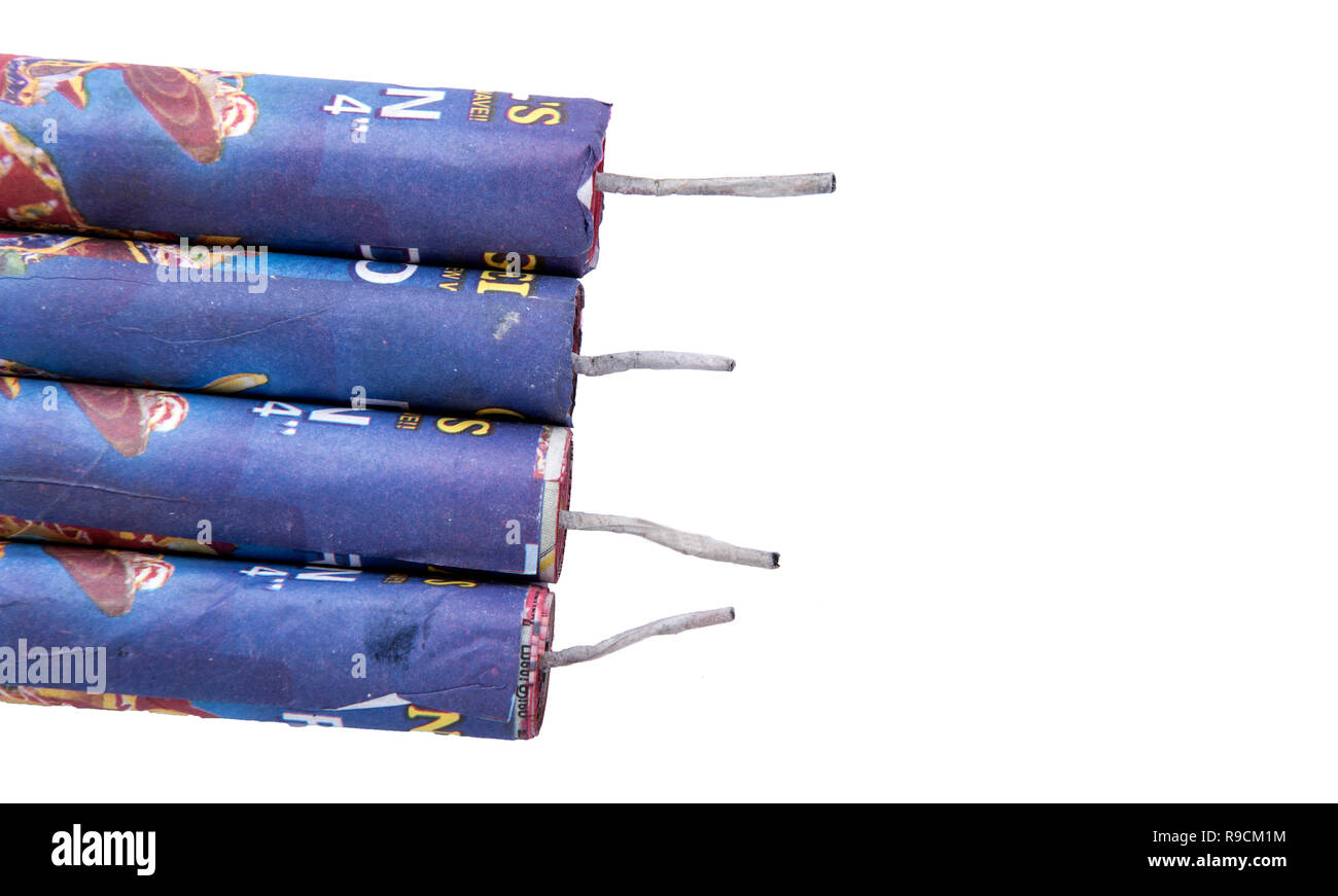 Mumbai / India 13 April 2017 Roll Firecrackers ( cracker ) on white ...