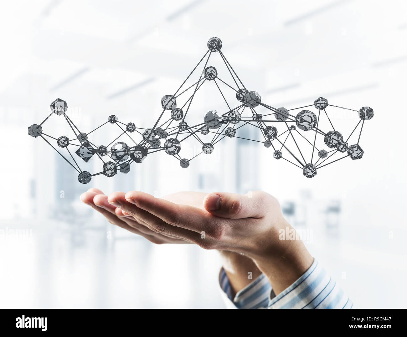 Network and future technology as connection lines in hands. Mixe Stock ...
