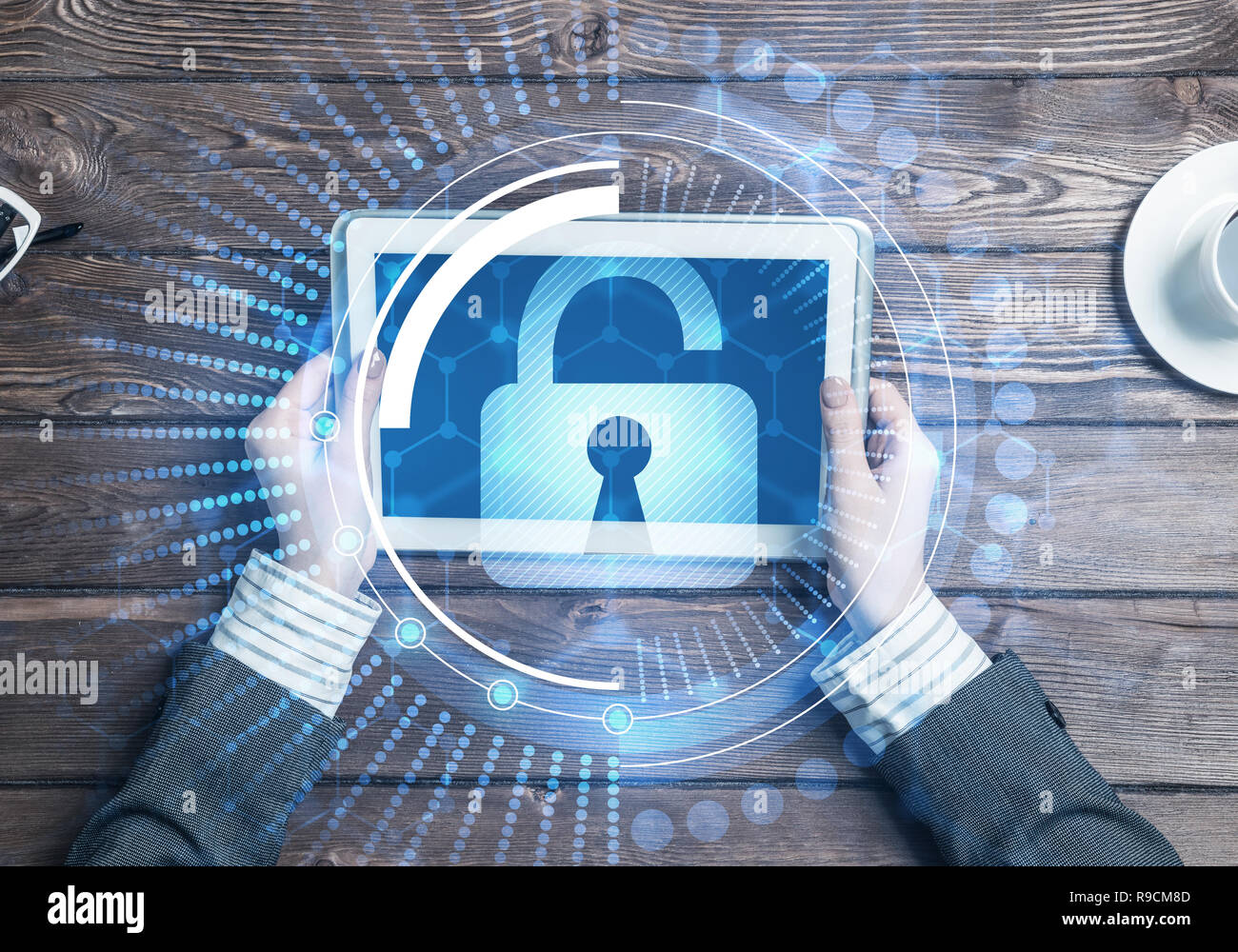 Concept of computer access with media lock icon on tablet screen Stock ...