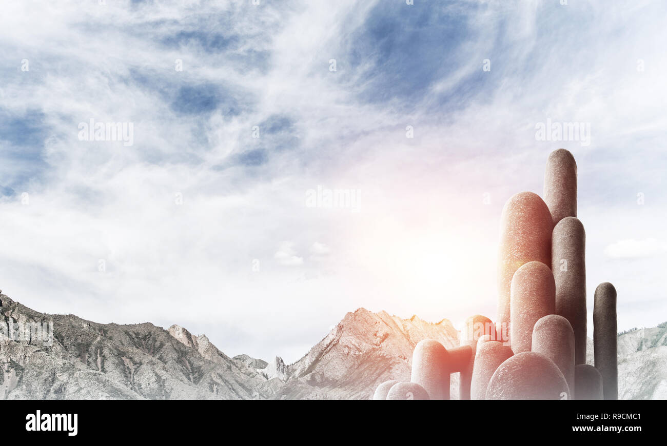 Multiple stone columns with breathtaking landscape Stock Photo - Alamy