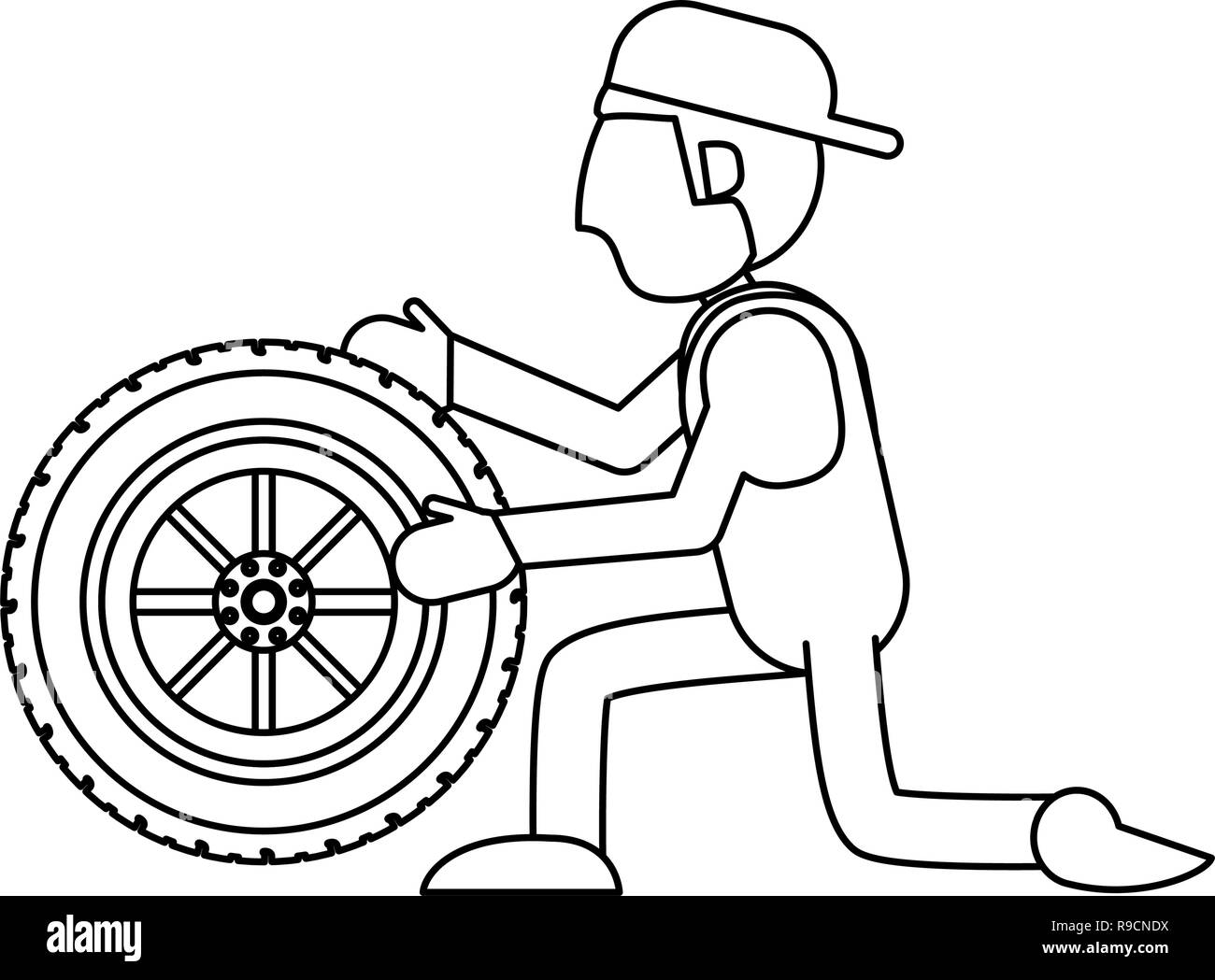 Mechanic working wheel in Stock Vector Images - Alamy