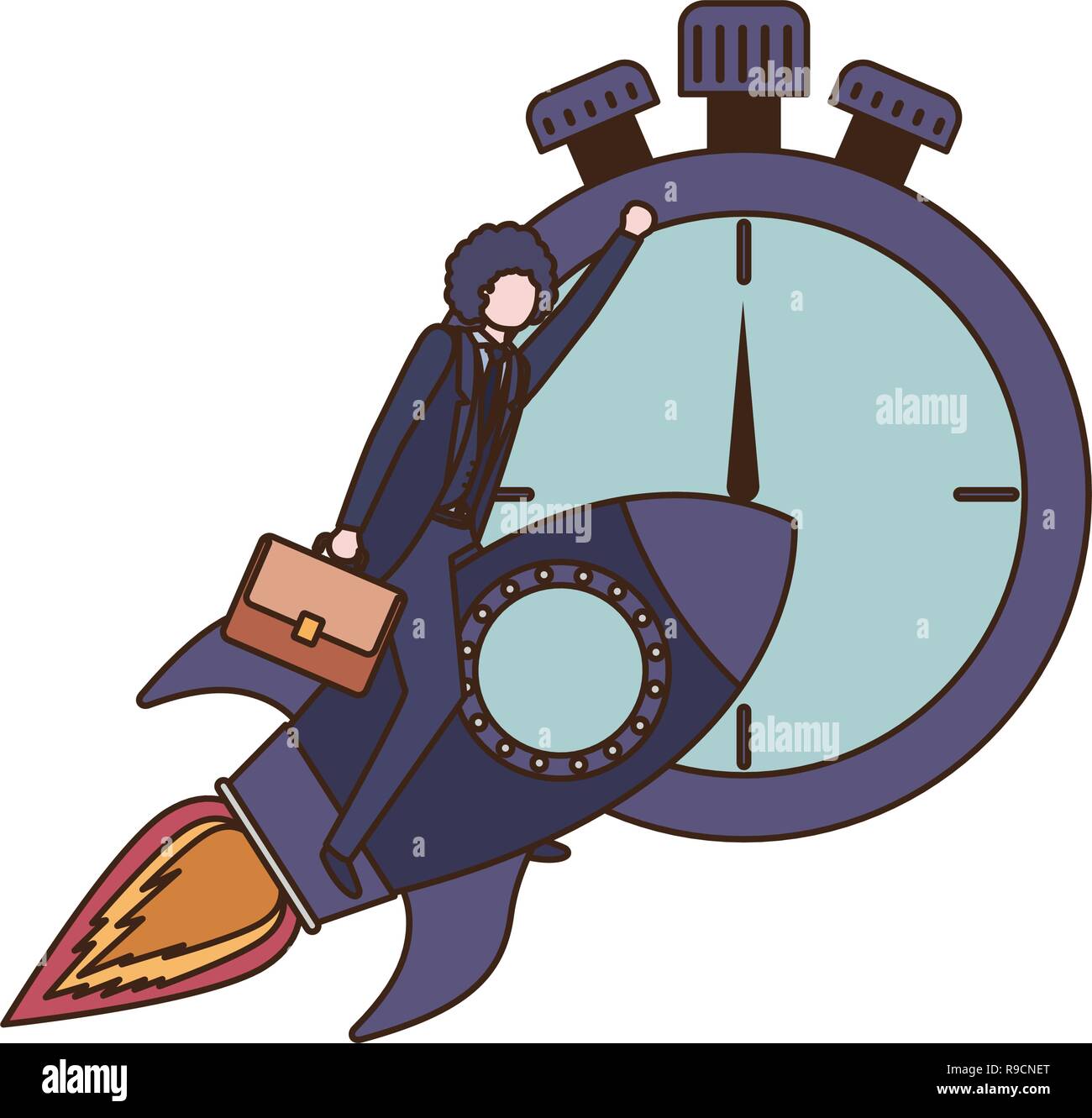 businessman on rocket and clock avatar character Stock Vector Image ...