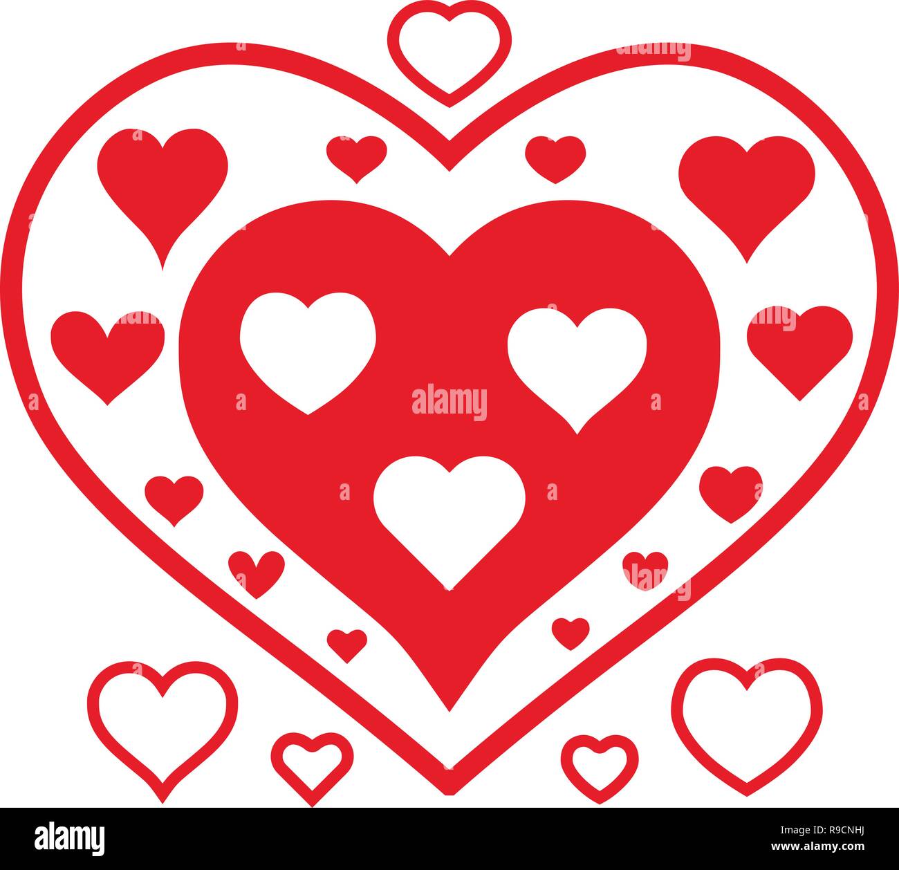 Various sizes types and shapes of the classic heart symbol in red ...