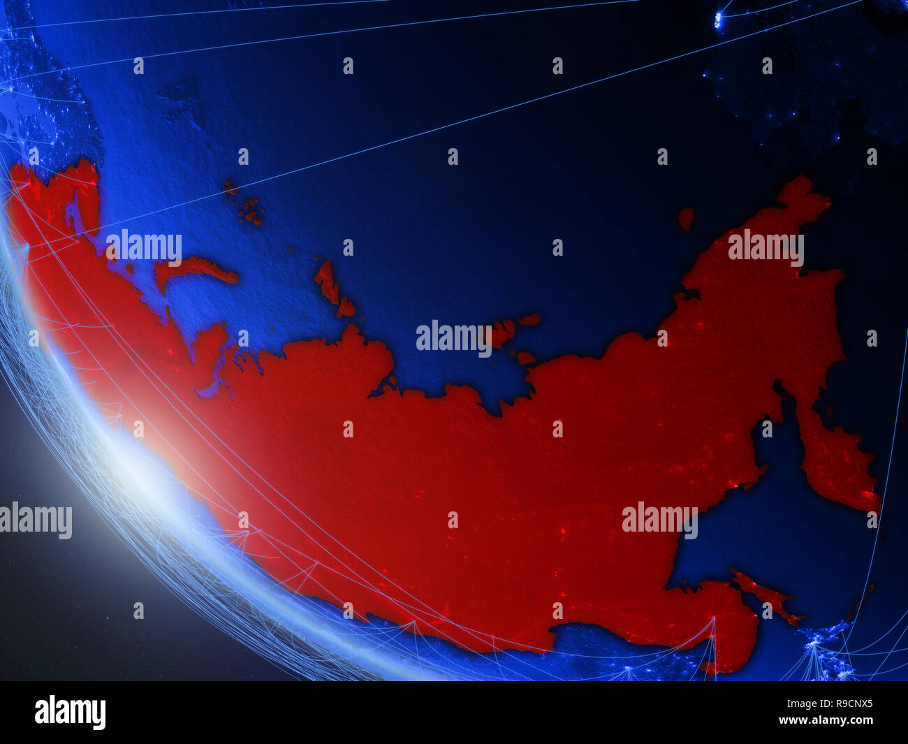 Russia on blue digital planet Earth from space with network. Concept of ...