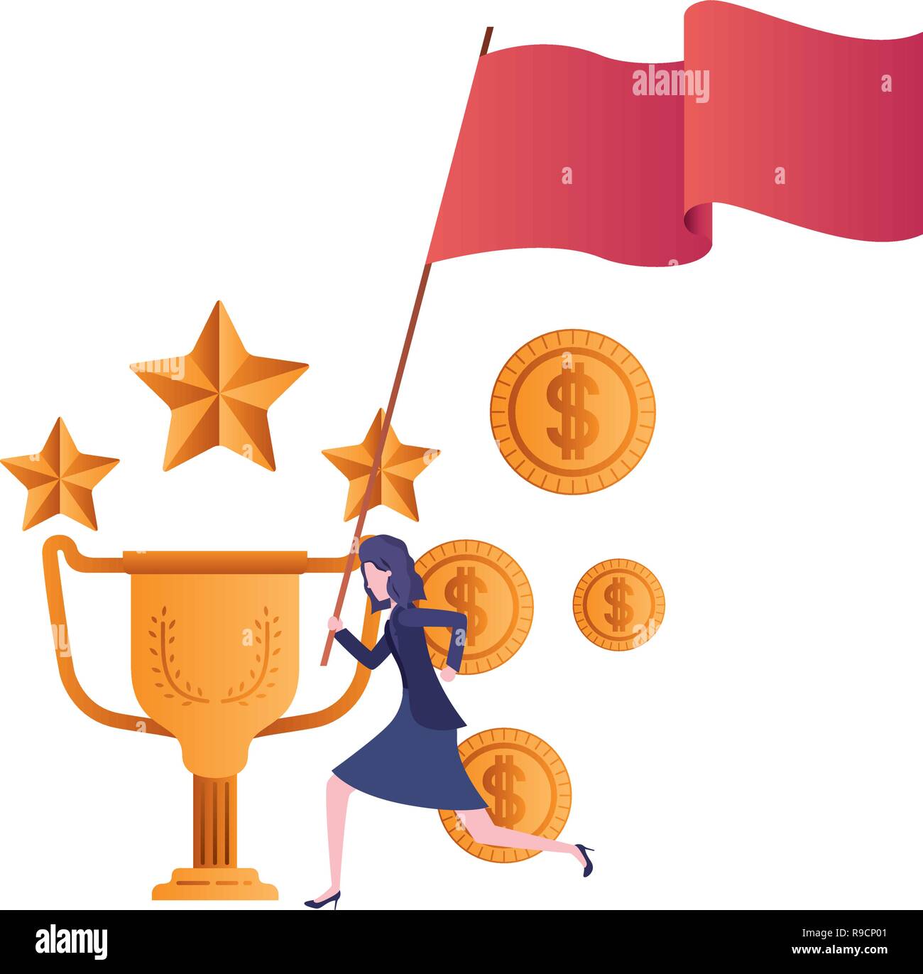 Businessman running trophy illustration hi-res stock photography and ...