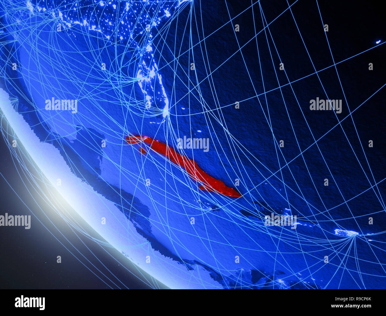 Cuba on blue digital planet Earth from space with network. Concept of ...