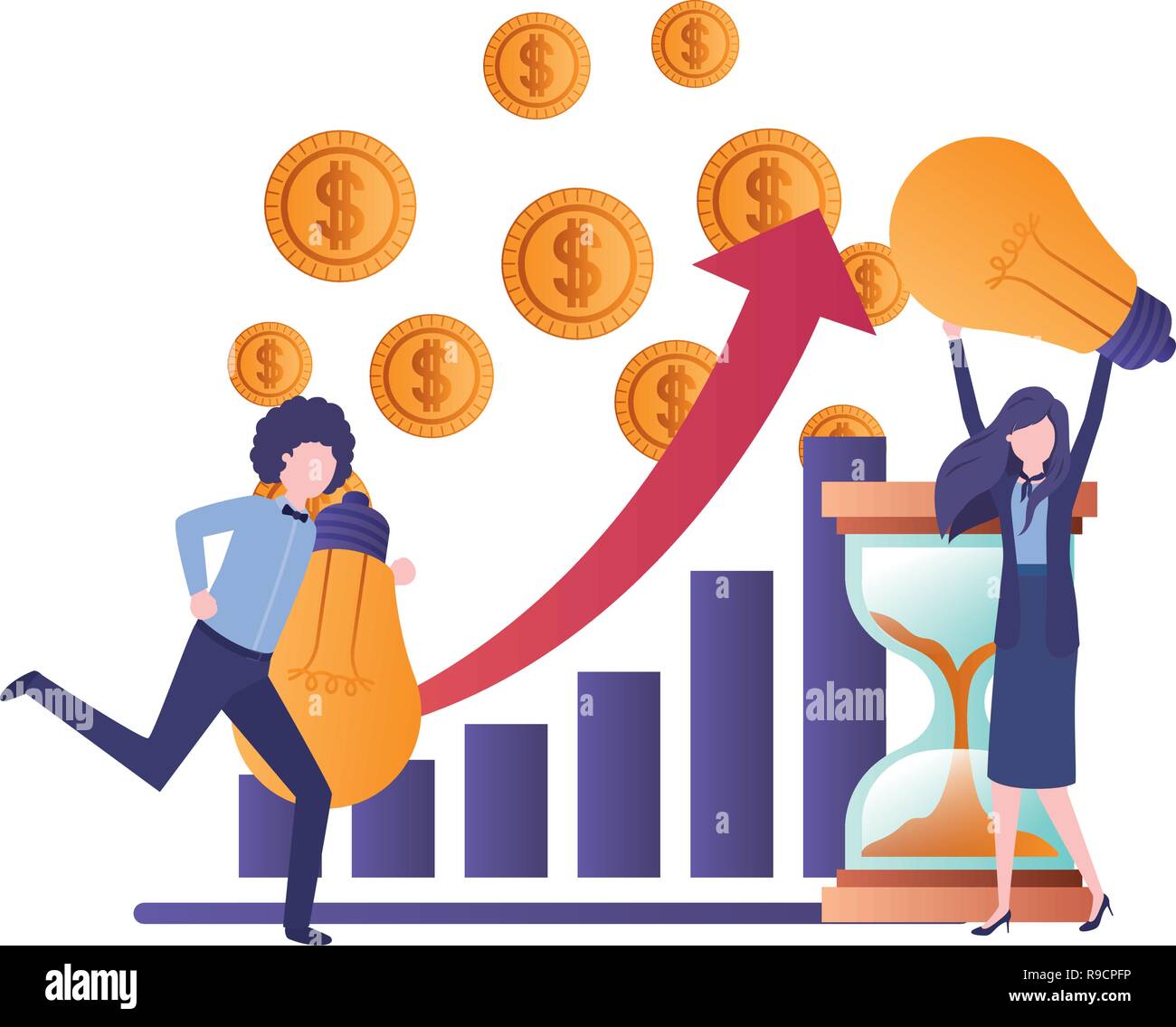 business couple with bar charts avatar character Stock Vector Image ...
